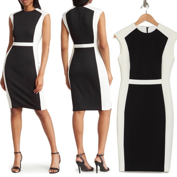 Calvin Klein | Dresses | Calvin Klein Colorblock Sheath Dress Black And ...